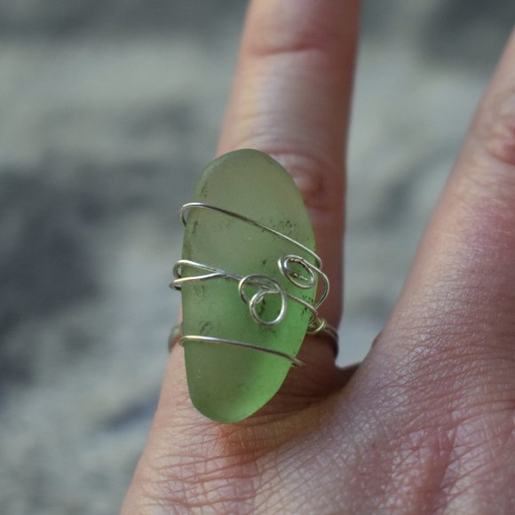 Hand Crafted | Jewelry | 35 Green Sea Glasssilver Ring | Poshmark